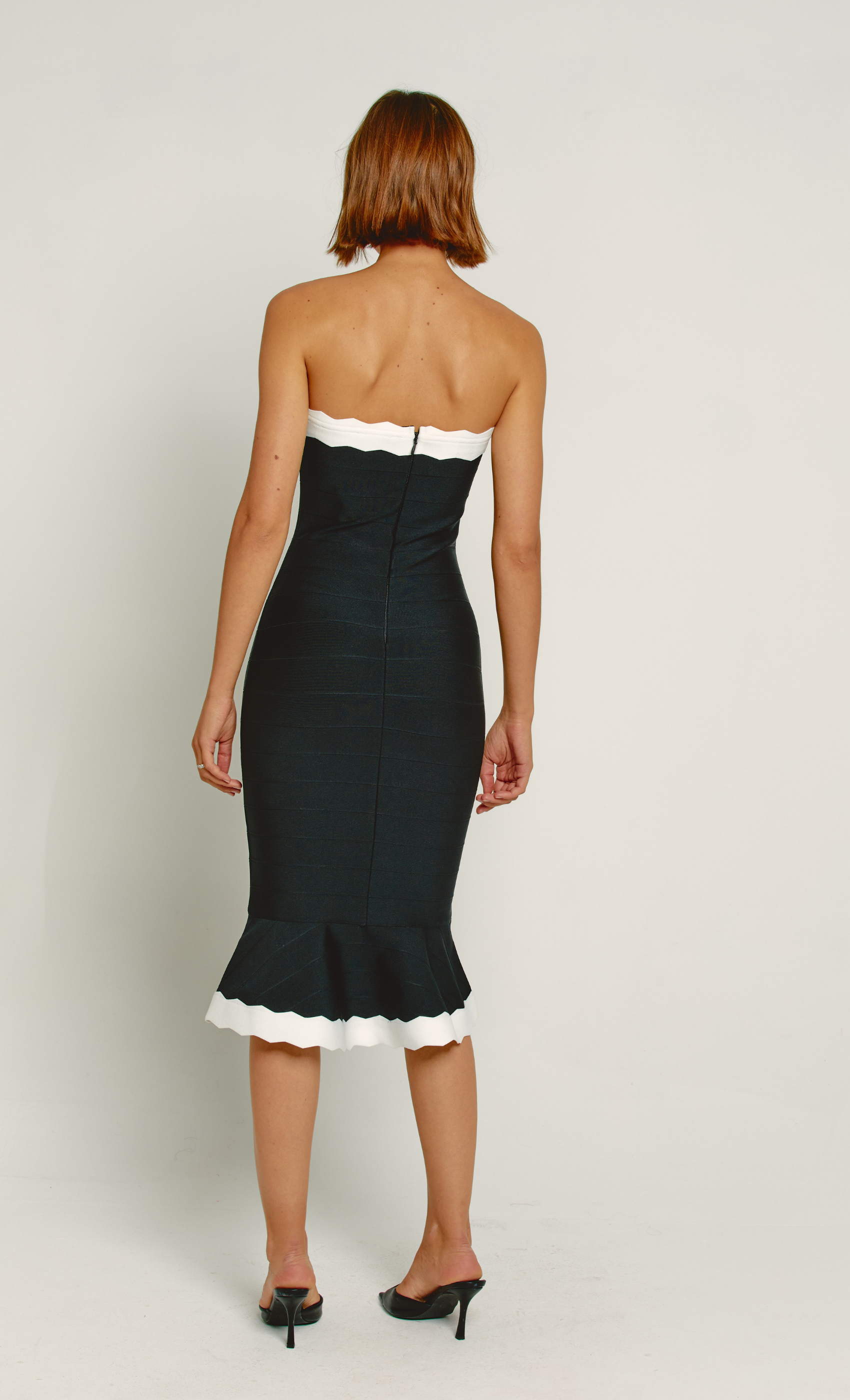 Wavy Trim Fishtail Bandage Midi Dress – Rare London
